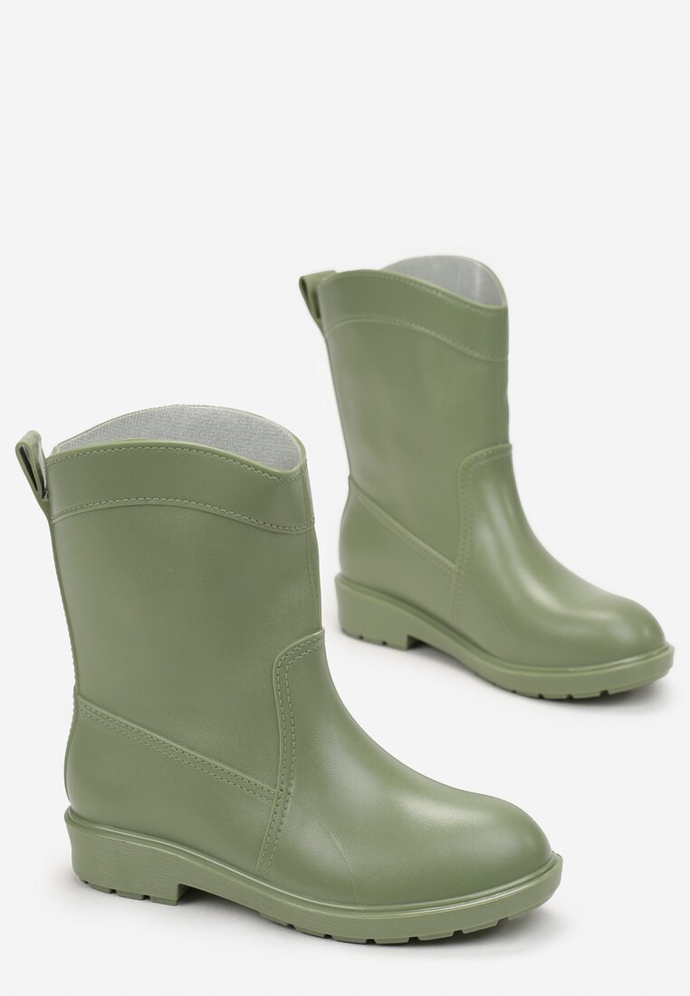 Zielone Klasyczne Kalosze na Płaskiej Podeszwie z Luźną Cholewką za ...