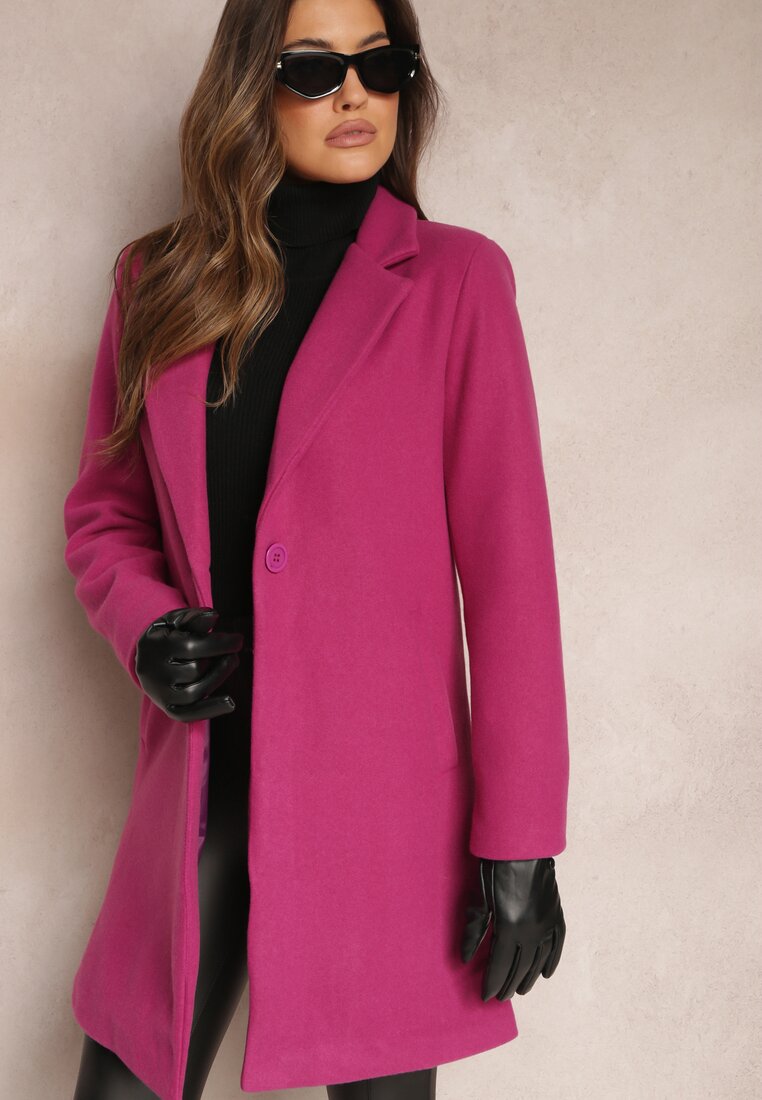 Fuksjowy Płaszcz Jednorzędowy Bulah - Renee