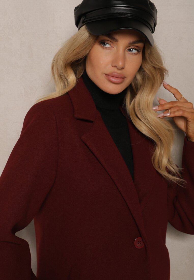 Bordowy Płaszcz Jednorzędowy Bulah - Renee